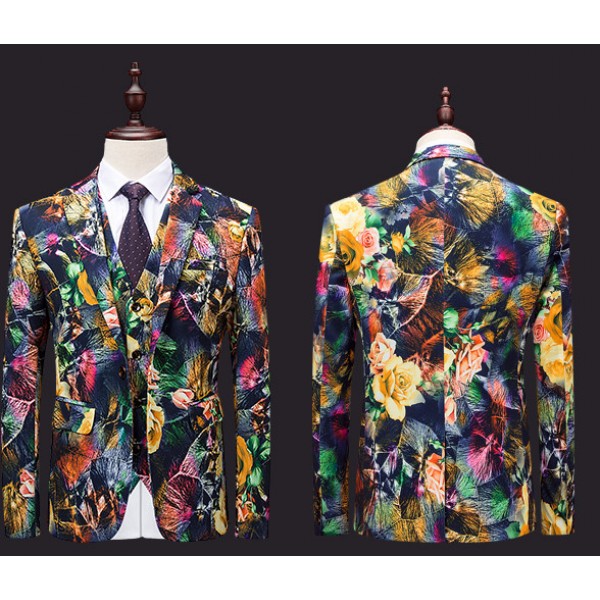 Men youth Rainbow Colorful flowers printed jazz singers host stage ...