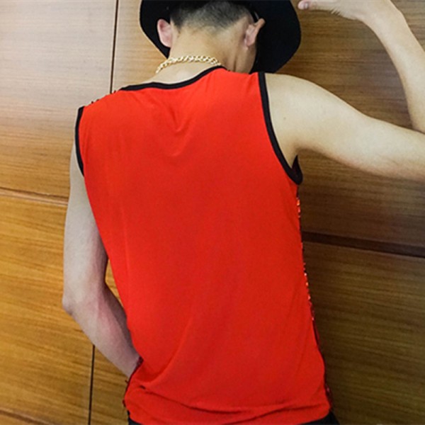 Silver gold red rainbow Sequined jazz dance vest for men nightclub ...