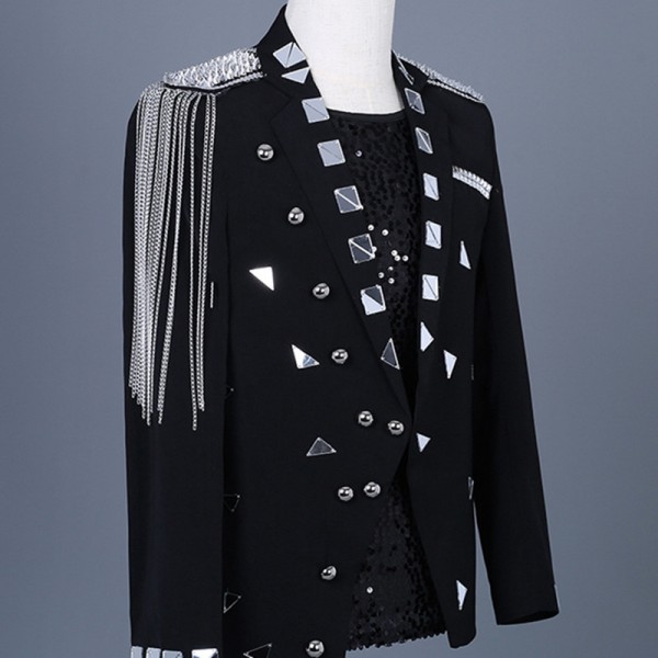 Men's youth singer dj nightclub stage performance tassels rivets ...