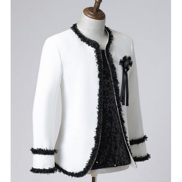 Men youth singers gogo dancers white jazz dance jackets stage ...