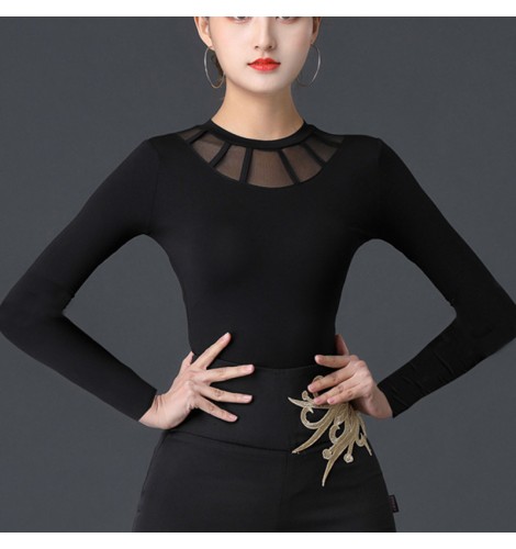 Black latin Ballroom dance tops for women girls adult modern dance ...