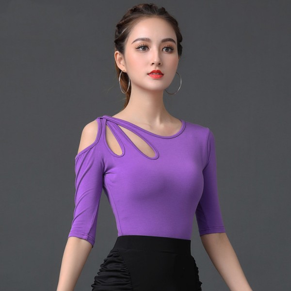 Black purple Latin ballroom dancing tops for women girls national ...