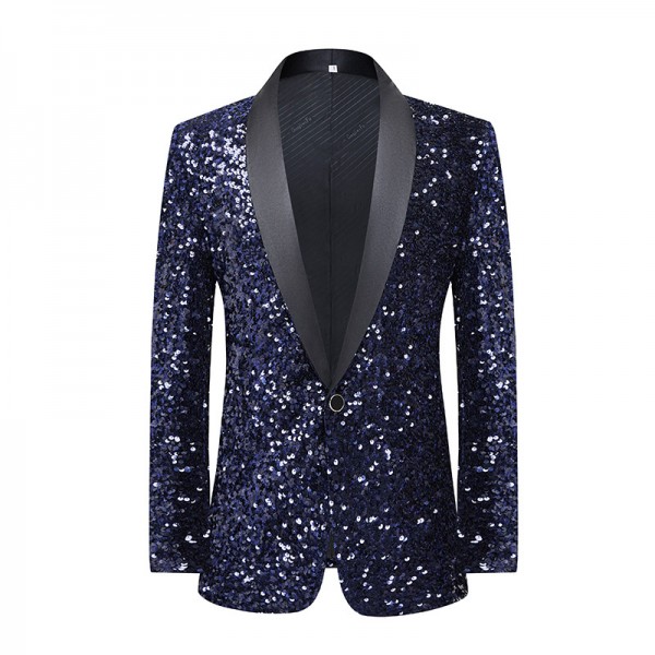 Men's youth young man navy sequined jazz dance blazers gogo dancer host ...