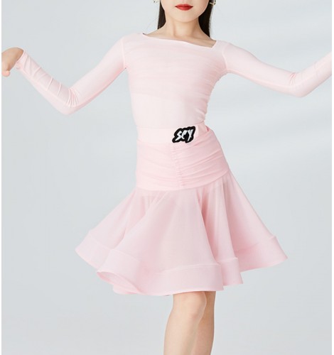 Girls kids light pink latin ballroom dance dresses modern salsa rumba ...
