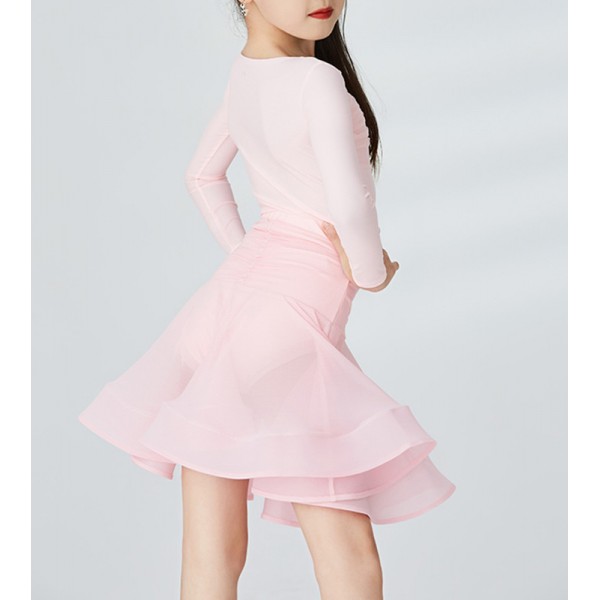 Girls kids light pink latin ballroom dance dresses modern salsa rumba ...