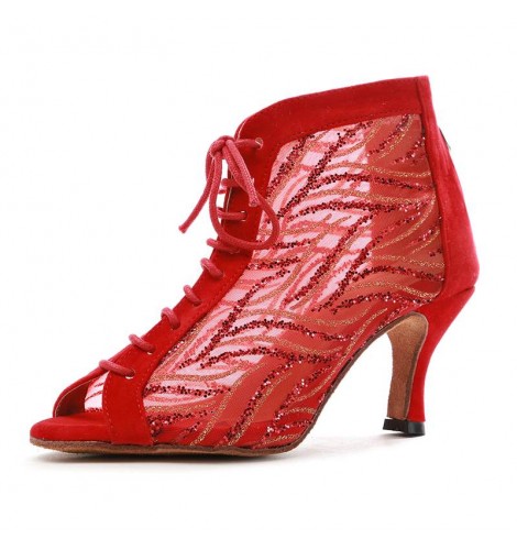 Black red ballroom Latin dancing shoes with a breathable mesh soft ...