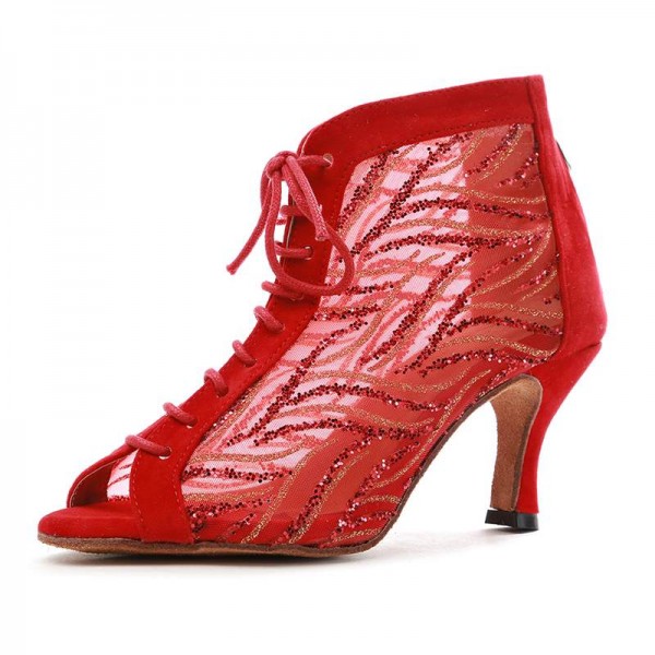 Black red ballroom Latin dancing shoes with a breathable mesh soft ...