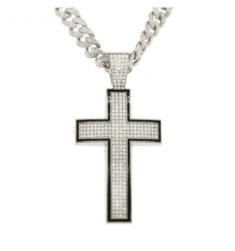Hip hop men Rapper singers full diamond cross pendant Cuban chain ...