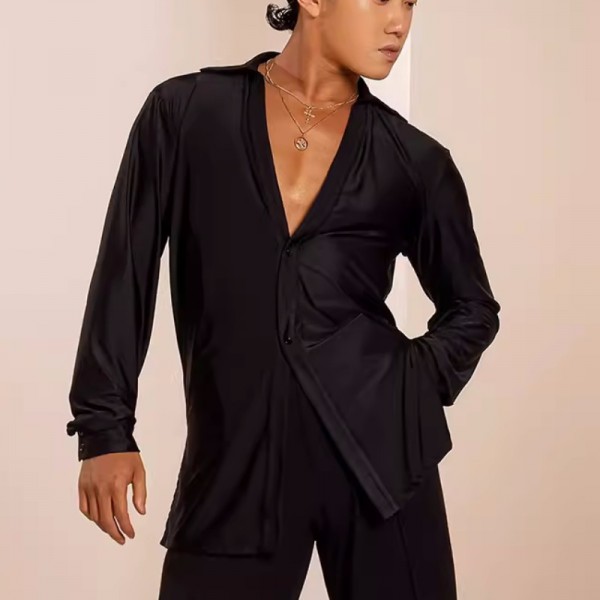 Men's Black white shiny latin ballroom dance costume national standard ...