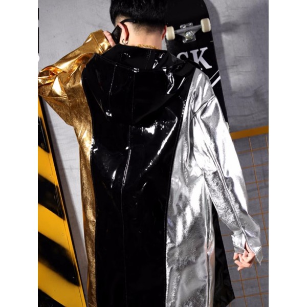 Men Gold silver street jazz dance long coats youth gogo dancers hiphop ...