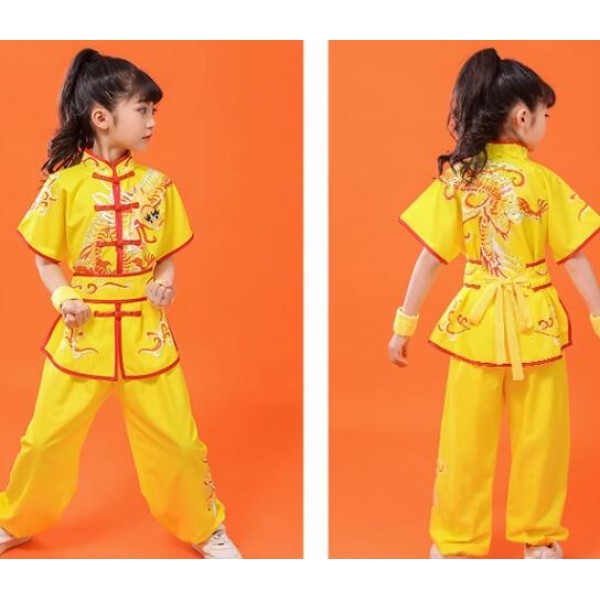 Boys girls Chinese dragon Kung fu uniforms traditional wushu martial ...