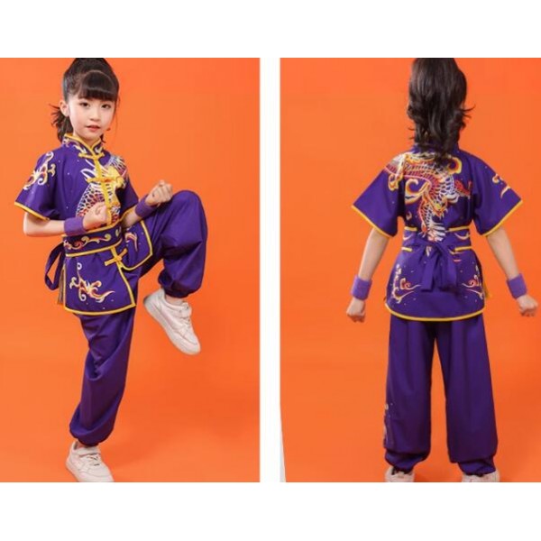 Boys girls Chinese dragon Kung fu uniforms traditional wushu martial ...