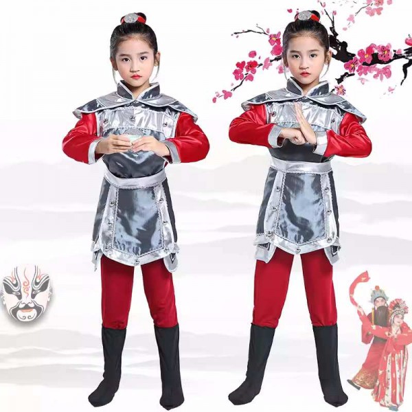 Chinese folk Mulan dance costume girls boys ancient swordsman warrior ...