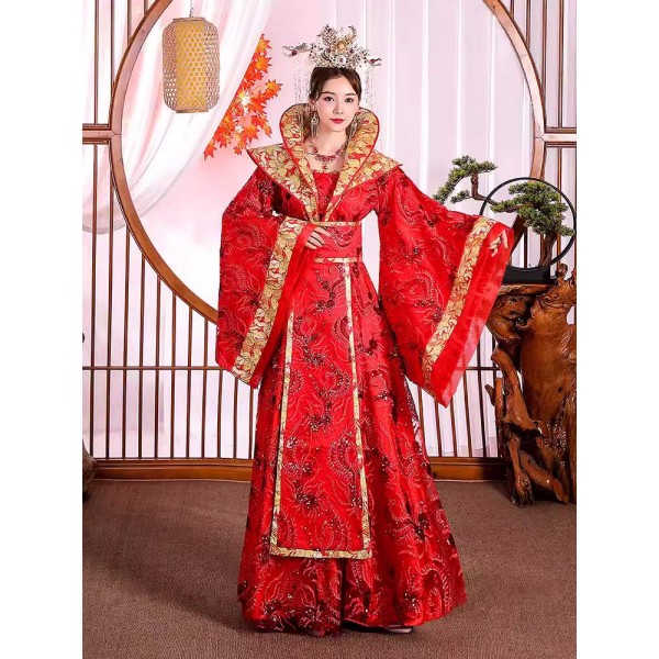 Red Gold Chinese traditional Classical Empress Dresses for women girls ...