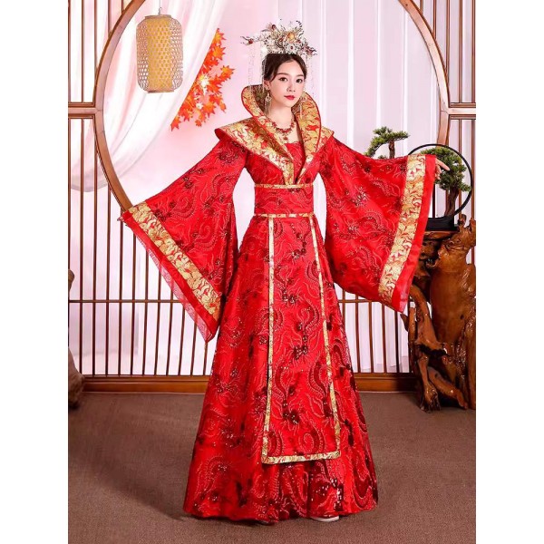 Red Gold Chinese traditional Classical Empress Dresses for women girls ...