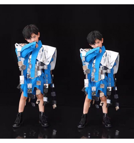 Boys girls science and technology Jazz dance costumes blue silver ...
