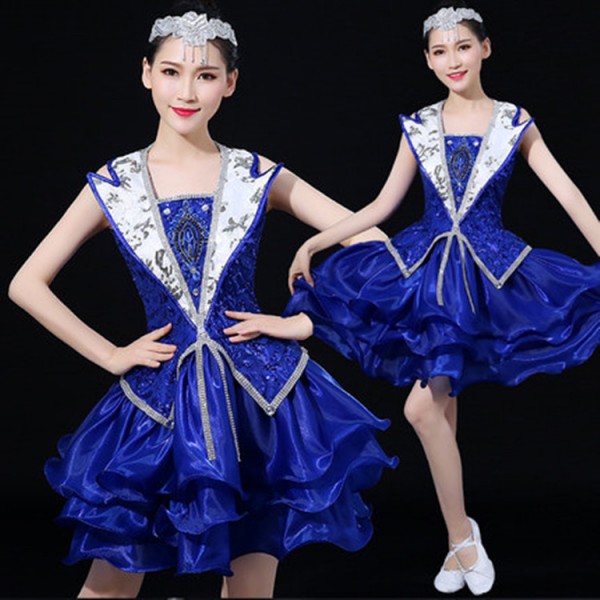Royal blue jazz dance dresses for women female singers dj ds modern ...
