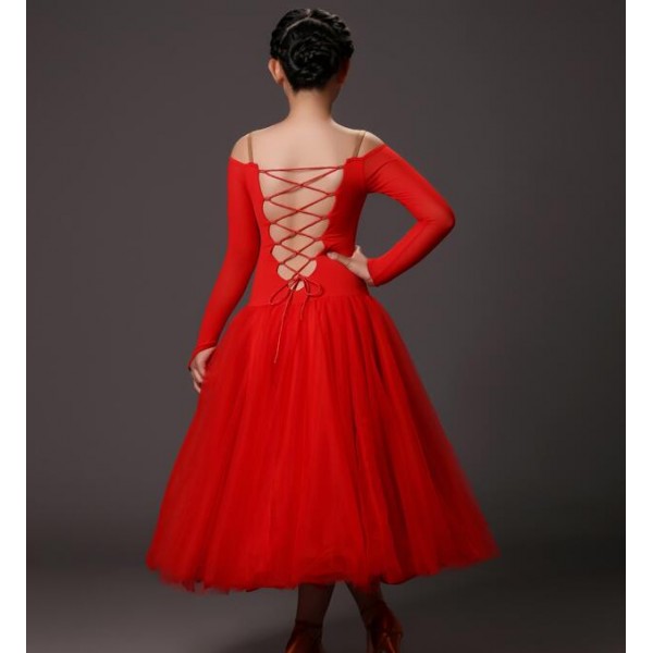 Black red long sleeves round neck back girls kids children school play ...