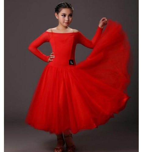 Black red long sleeves round neck back girls kids children school play ...