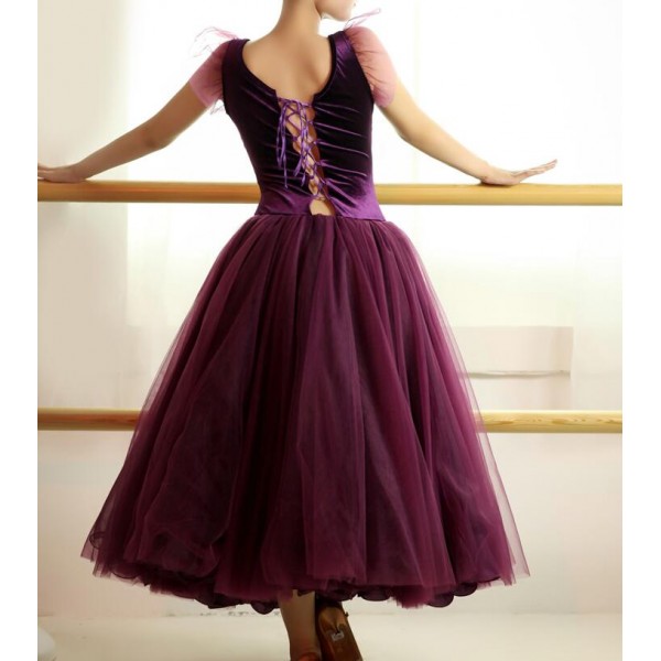 Dark purple v neck velvet sleeveless long length full skirted women's ...