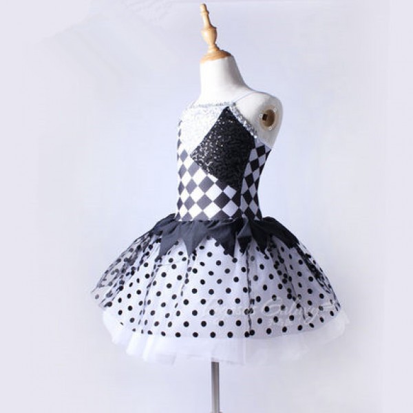 Black and white patchwork plaid polka dot printed sequins girls kids ...