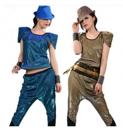 Gold blue black patchwork women's fashion stage performance hot dance ...