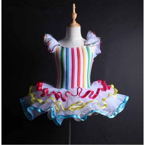 Multi rainbow striped colored girls kids children tutu skirt leotard ...