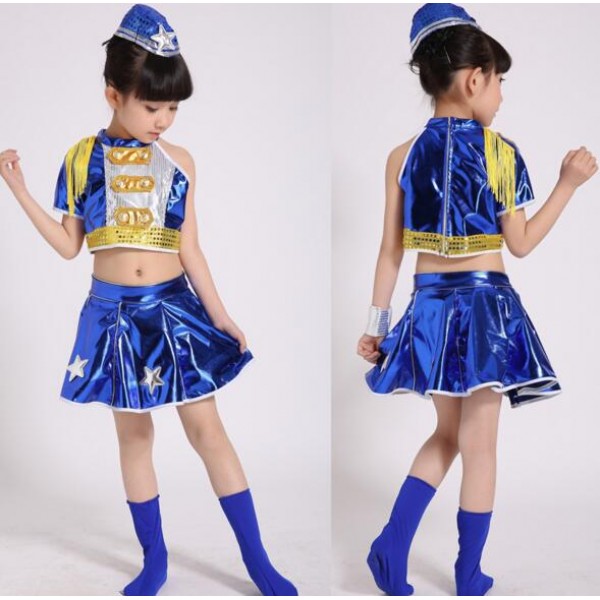 Royal blue girls kids child stage performance modern dance jazz dance ...