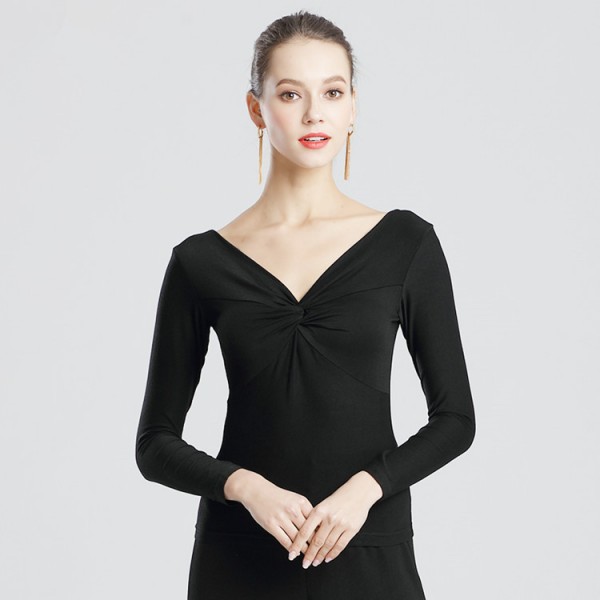 Women's ballroom dance tops latin dance shirt for female leopard black ...