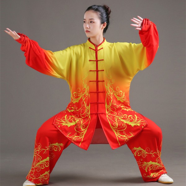 Custom size Red with yellow Gradient Chinese Kungfu Tai chi clothing ...