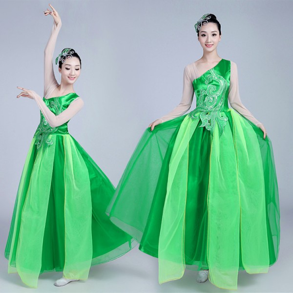 Flamenco Chinese folk dance dresses for women spring green colored ...