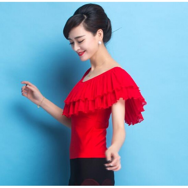 Red ruffles layers neck women's female ladies competition performance ...
