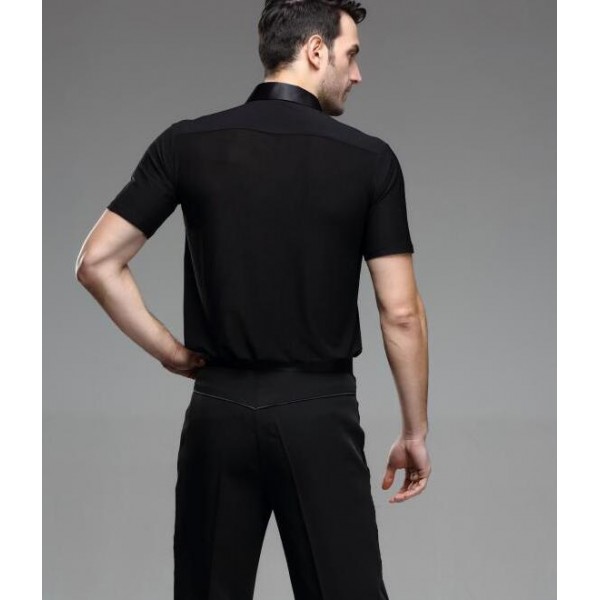 Men's male man summer short sleeves standard collar black latin ...