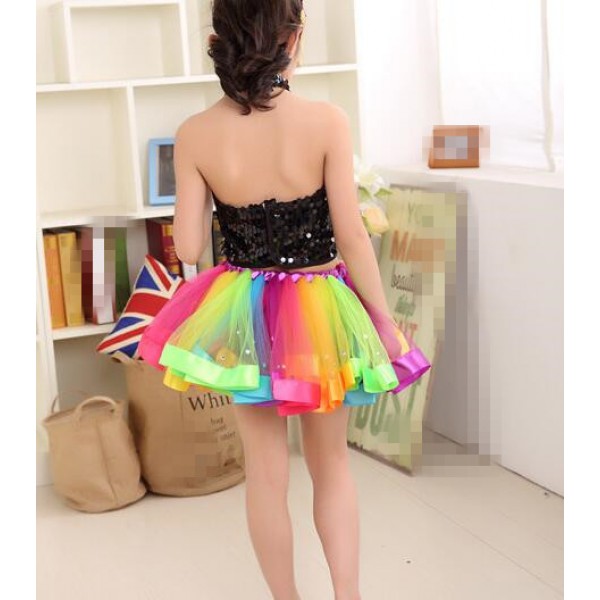 Silver black sequined paillette sleeveless rainbow multi colored tutu ...