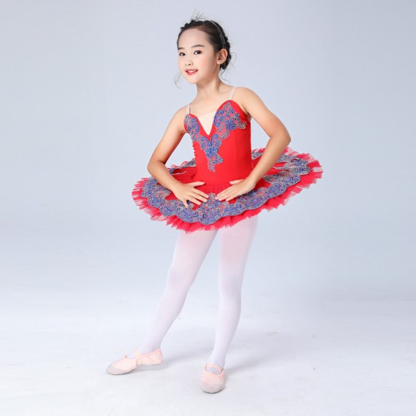 Kids red colored ballet dress classical swan lake pancake skirt ...