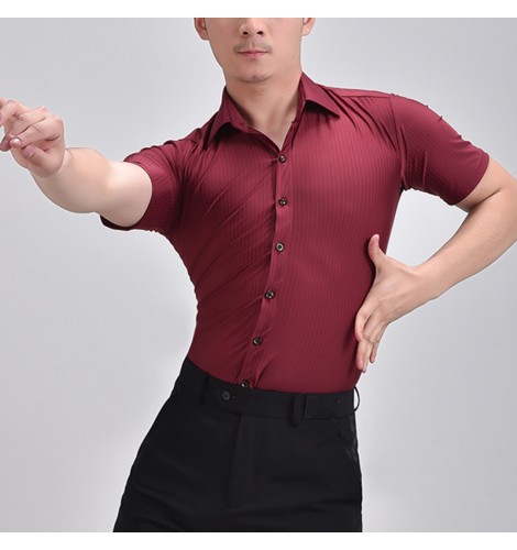 Latin Dance Shirt : Men's Wine color striped ballroom latin dance ...
