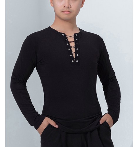 Men youth Juvenile competition black color Latin ballroom dance shirts ...