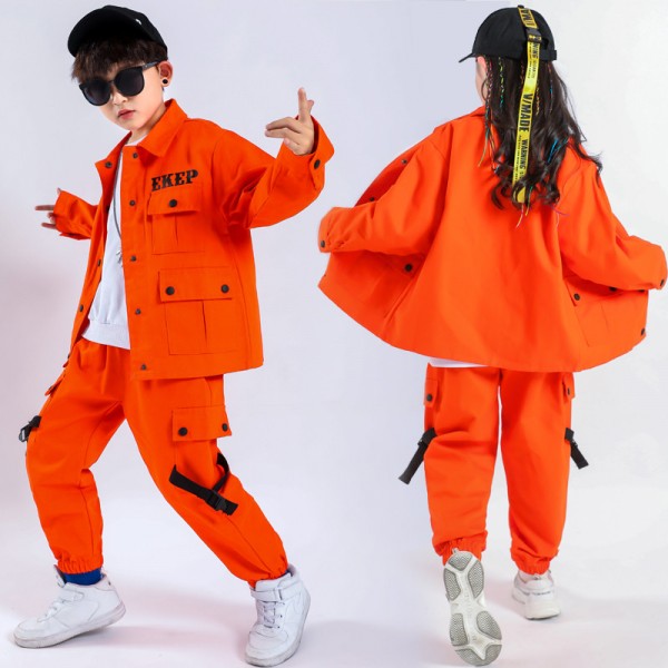 Orange colored Children Hiphop Street jazz Dance costumes for Boys ...