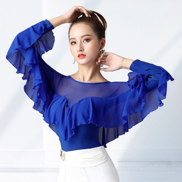 Royal blue black white ballroom latin dance body tops for women long ...
