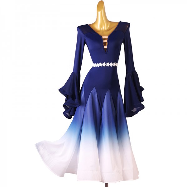 Women girls navy blue gradient colored ballroom dance dress waltz tango ...
