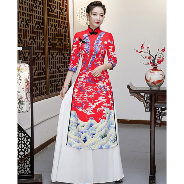 Women's red colored chinese dresses oriental traditional dress model ...